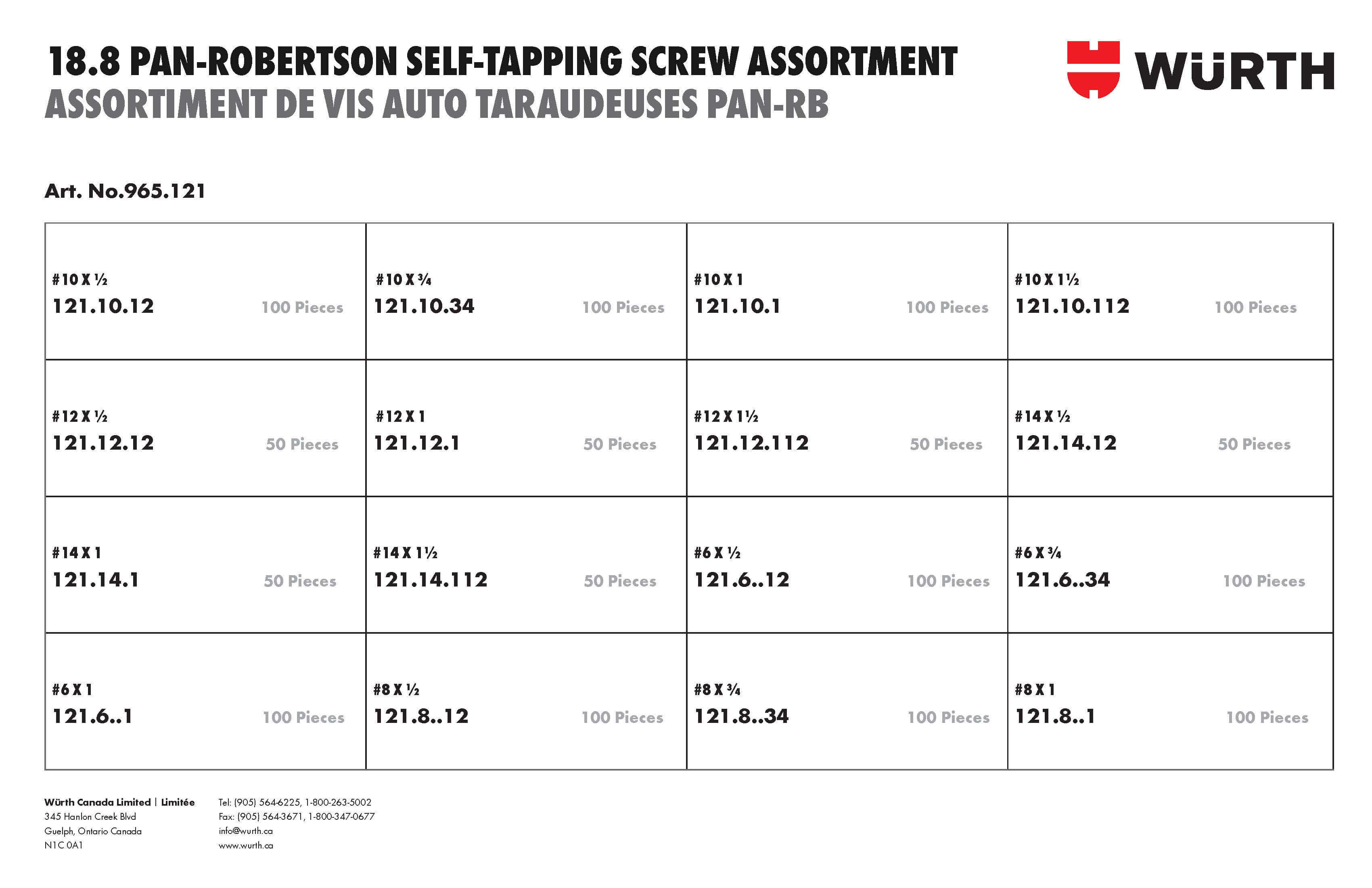 ASST SHEET SCREW PAN 18.8 W. DRW 1300PCS 965.121