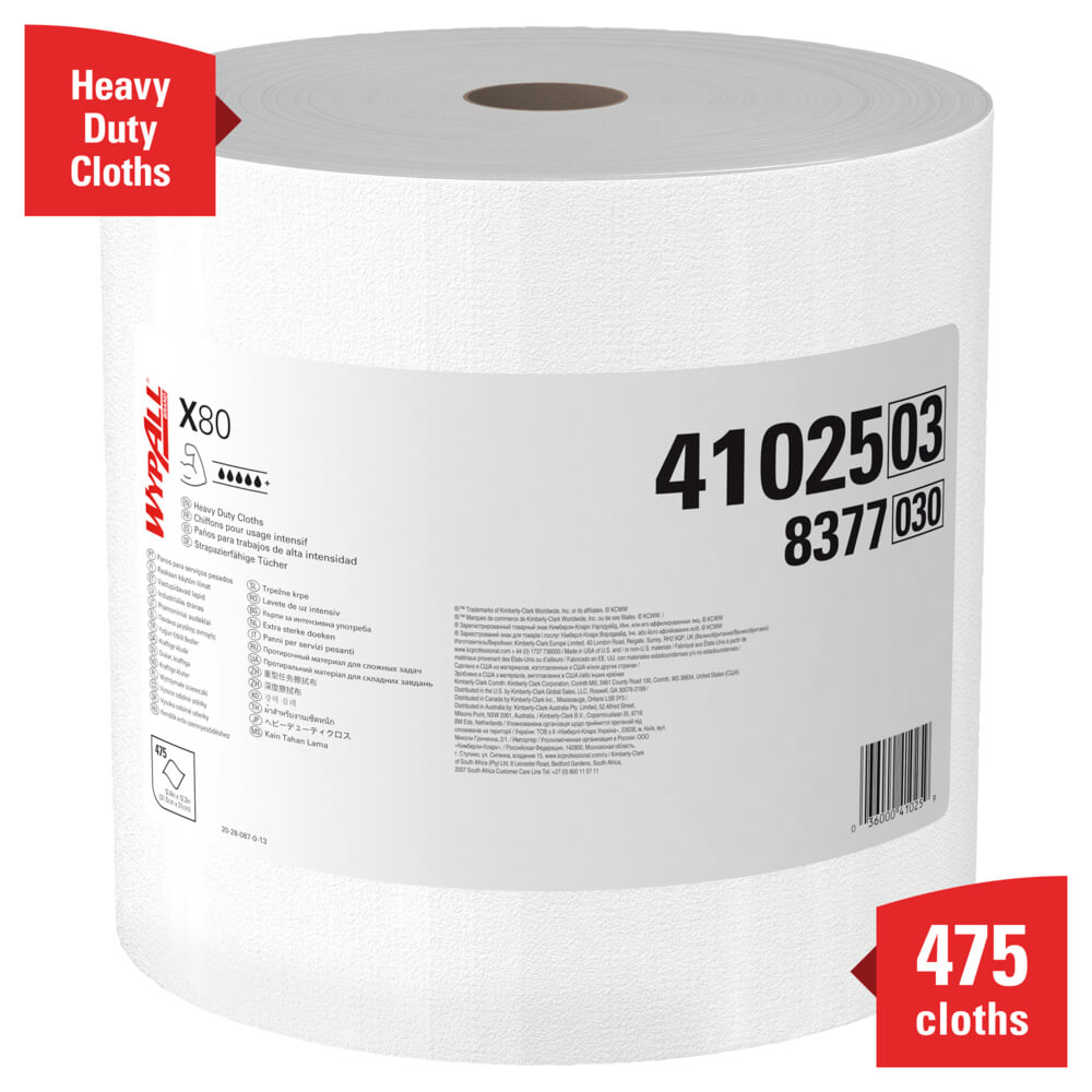 WypAll X80 Heavy Duty Cloths - Jumbo Roll White 899.41025