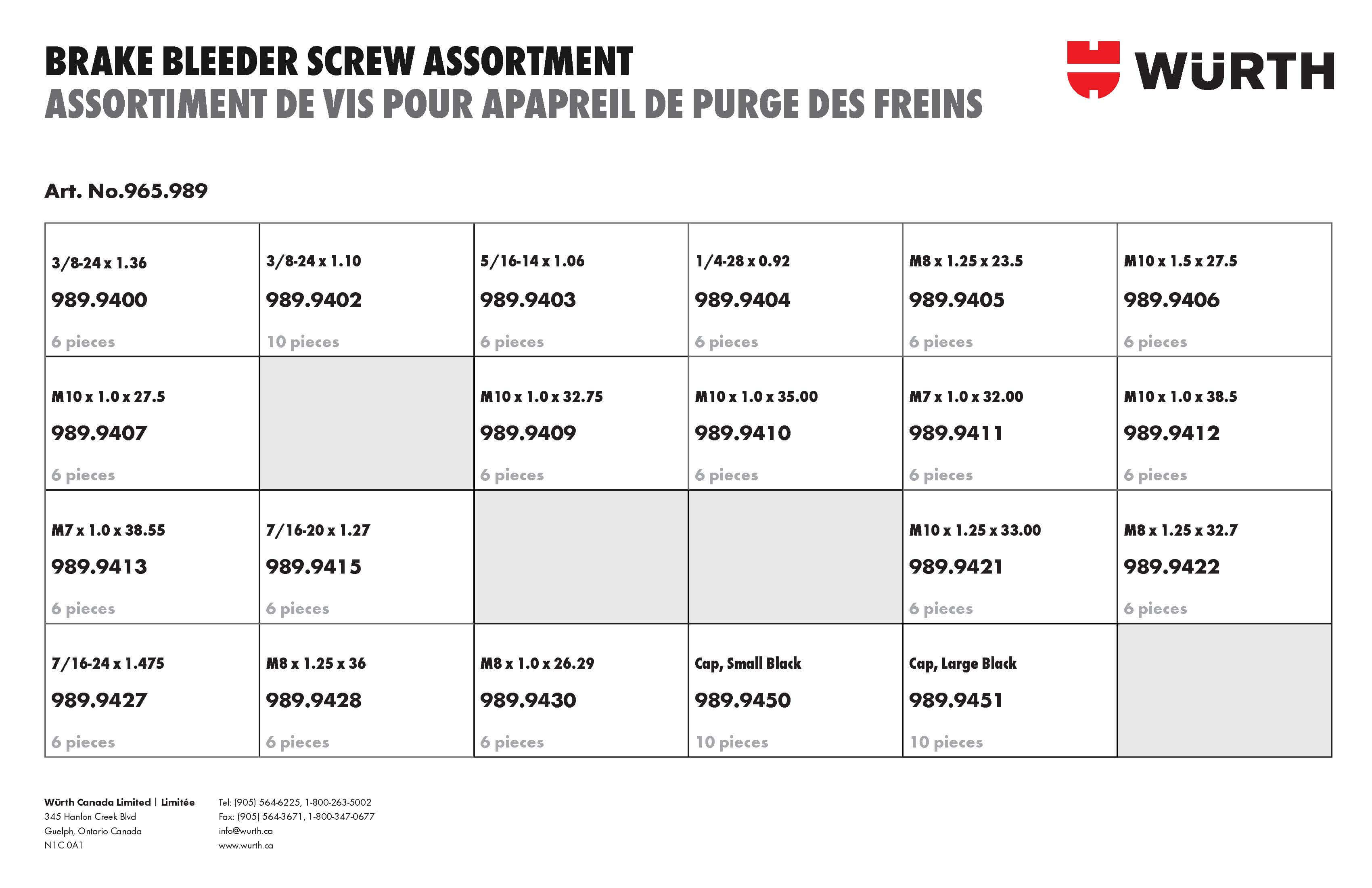 ASST. BRAKE BLEEDER SCREWS 144 PCS 965.989