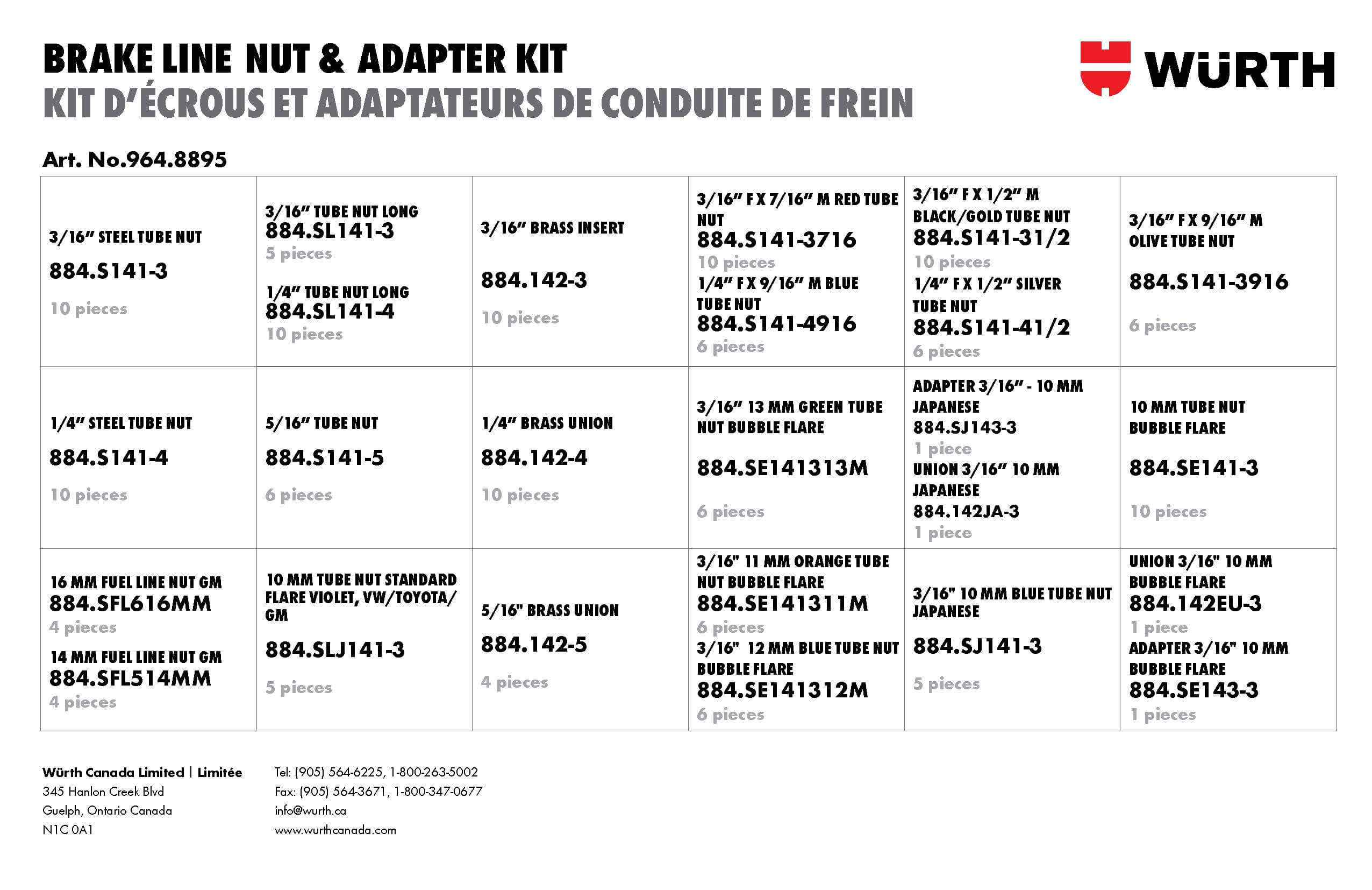 KIT DOM./JIS BRAKE LINE NUT W.DRW 153PCS 964.8895
