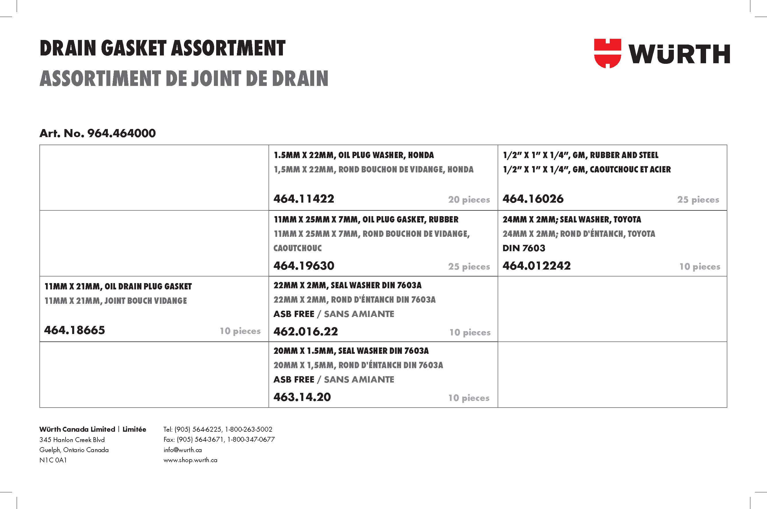 Drain Gasket Assortment, 110 Pieces | Shop Wurth Canada