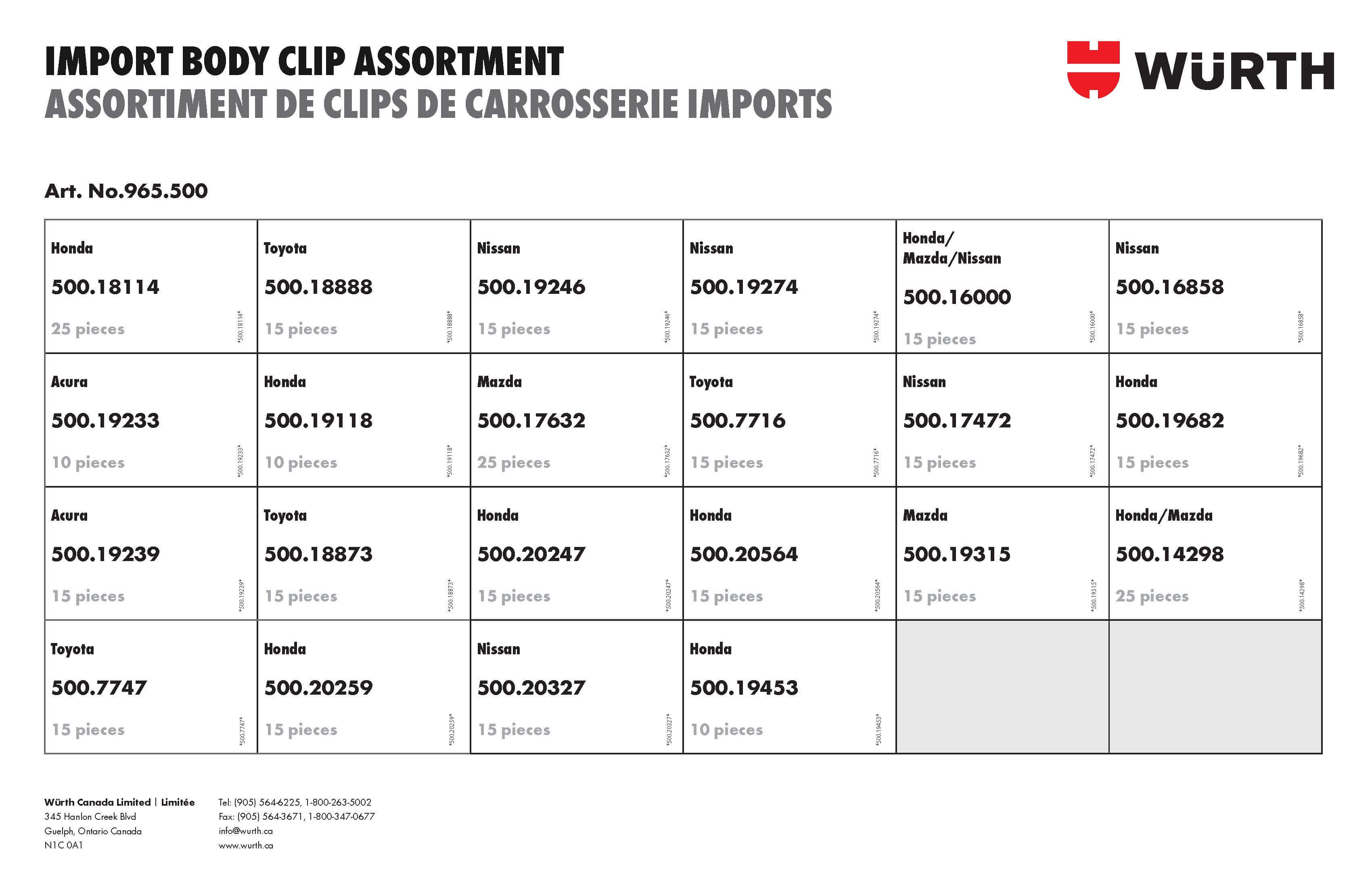 Import Body Clip Assortment | Auto Fasteners | Wurth Canada