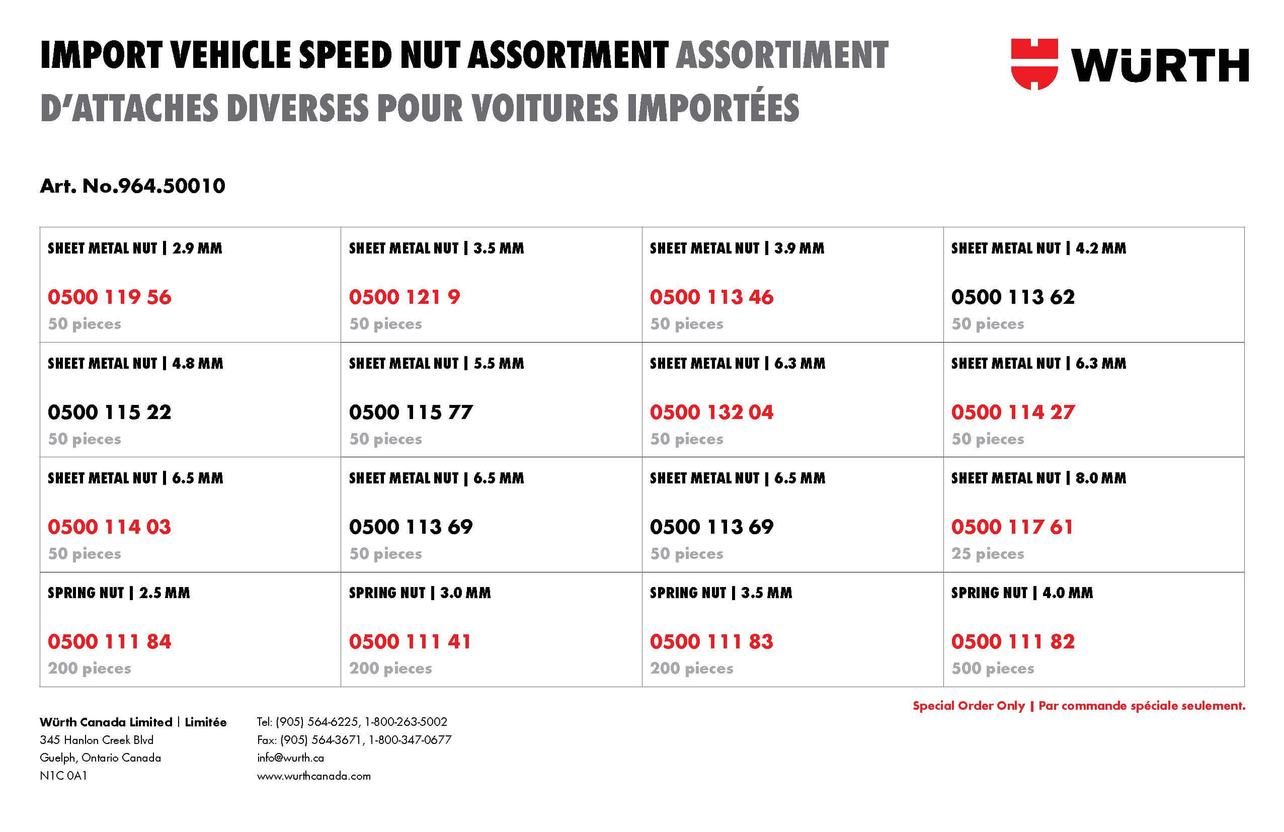 Import Vehicle Speed Nut Assortment | Auto Fasteners | Wurth Canada
