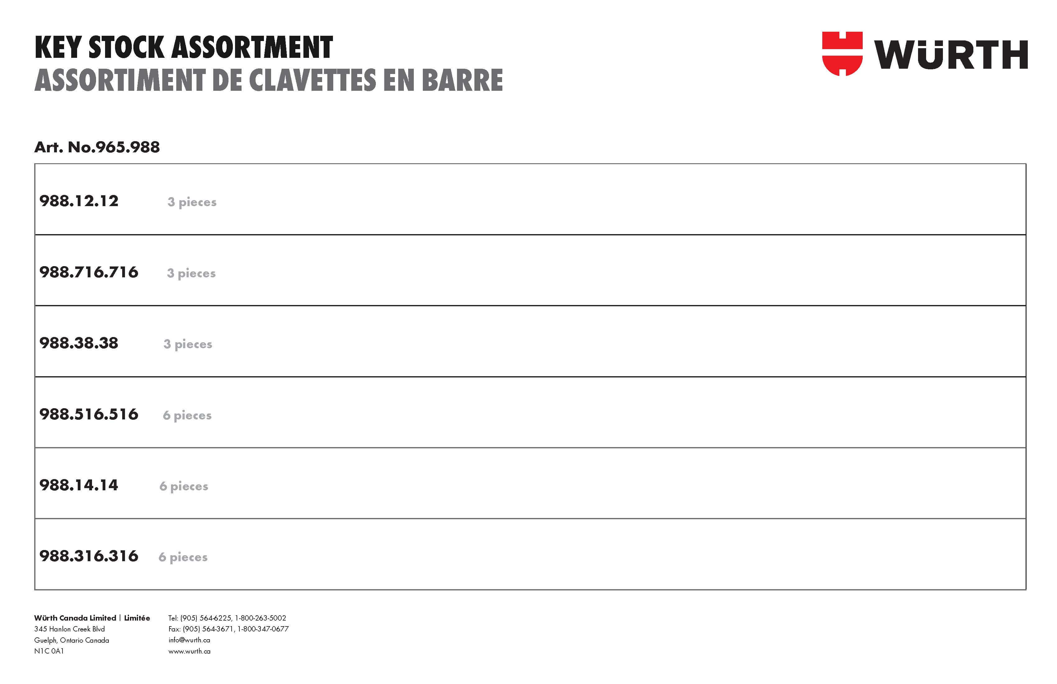 Key Stock | Fasteners | Key Stock Assortments | Wurth Canada