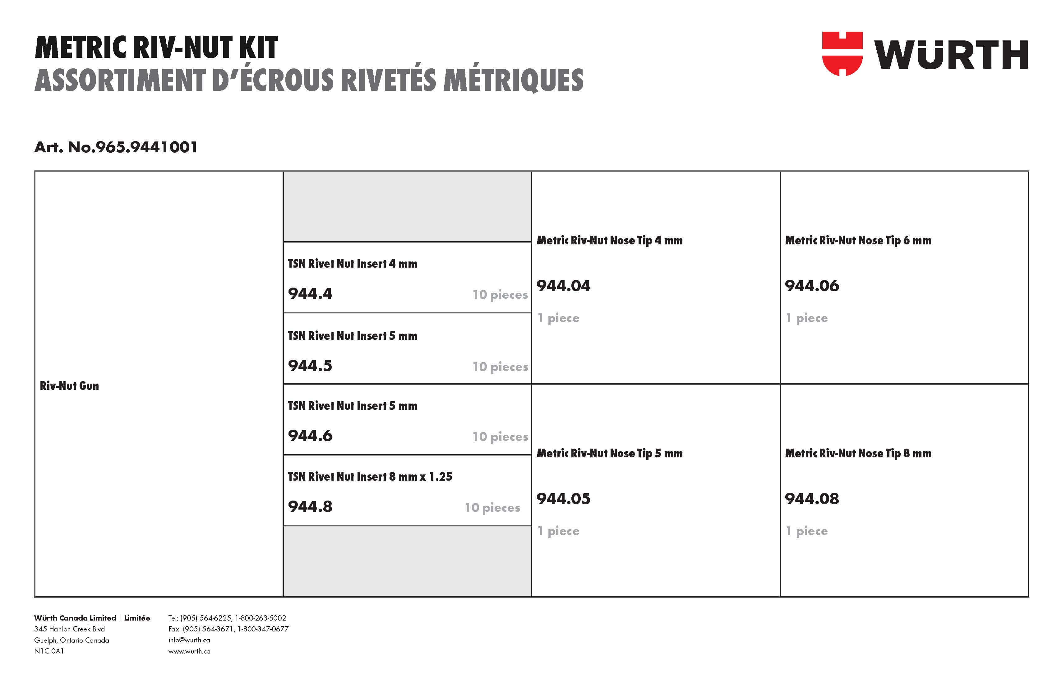 Metric Rivnut Kit, 45 Pieces | Fasteners | Shop Wurth Canada