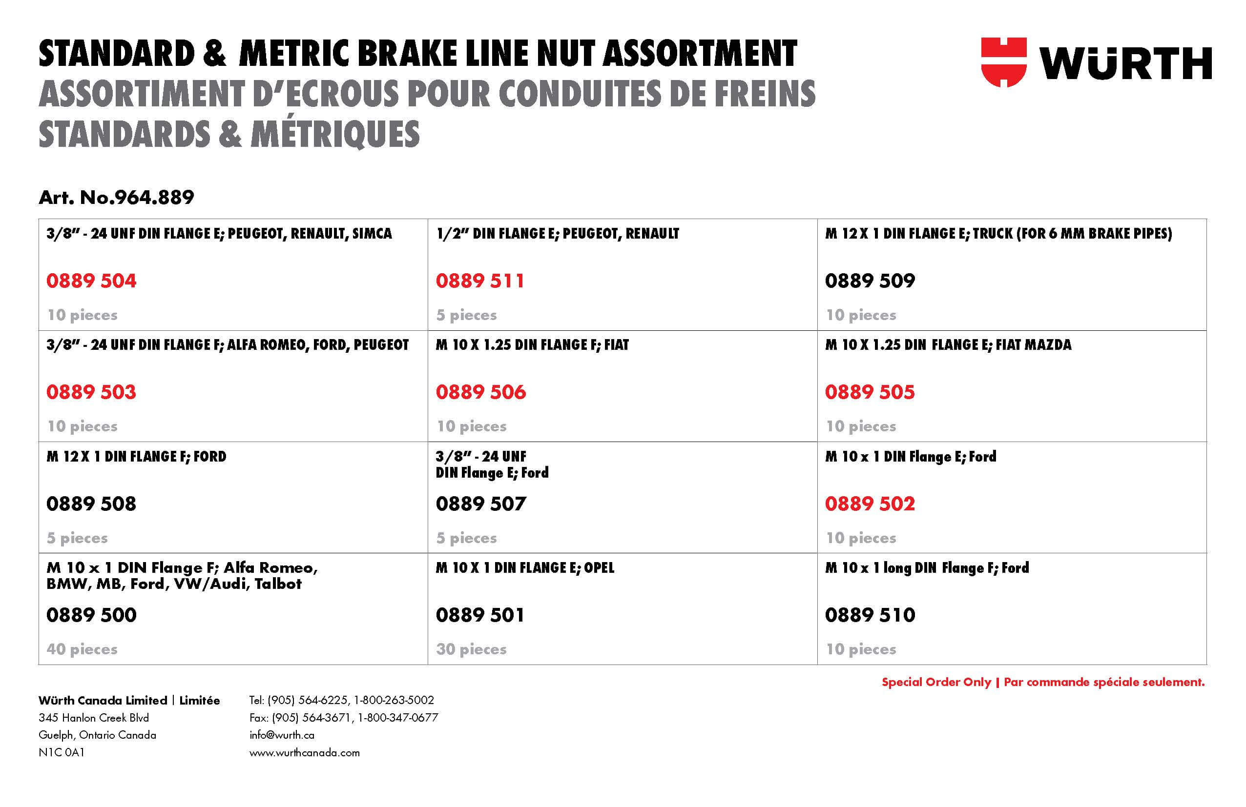 ASST. BRAKE LINE NUT ASST. 155 PCS 964.889