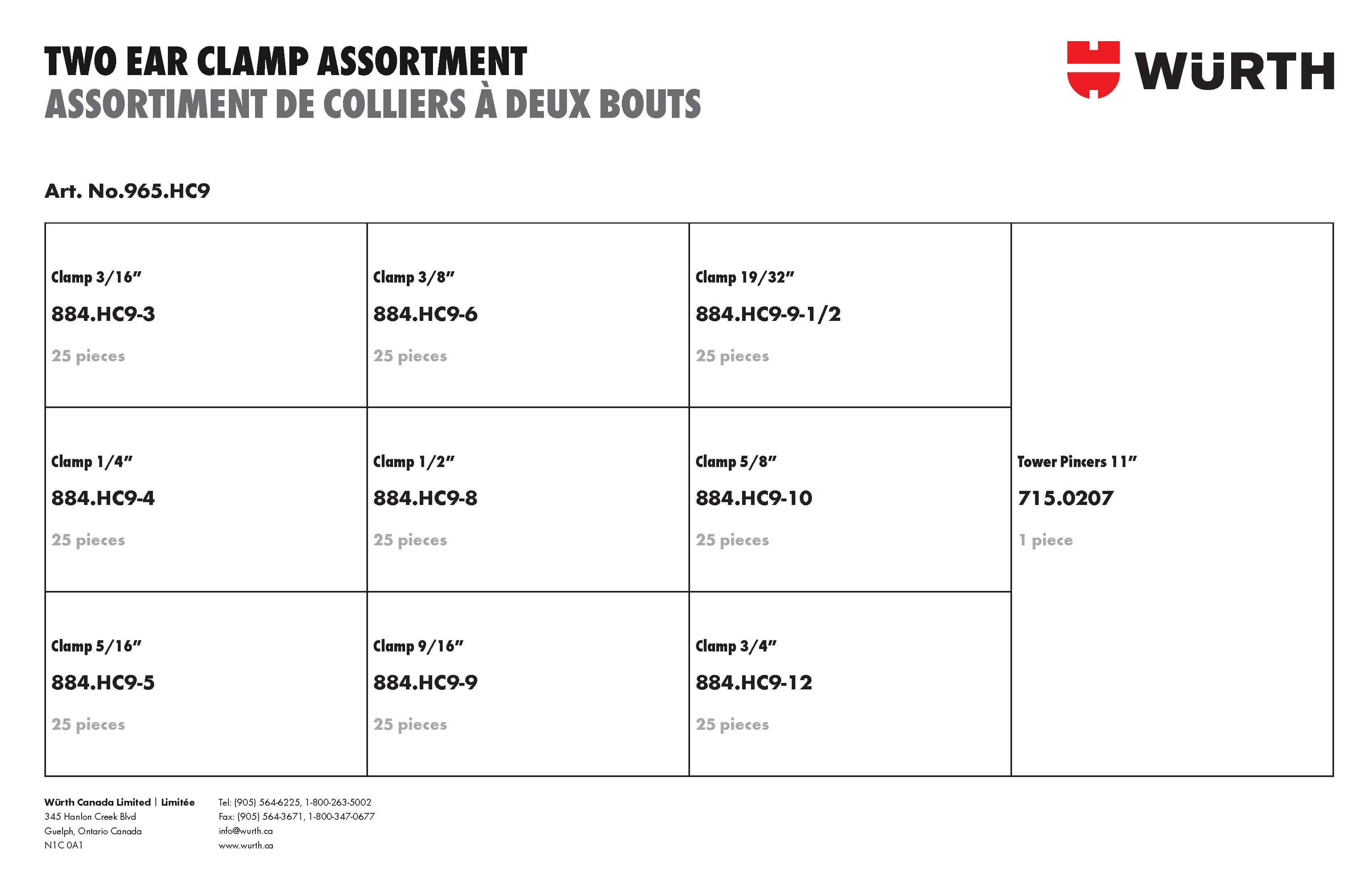 ASST TWO EAR CLAMP STEEL W. DRW 226 PCS 965.HC9