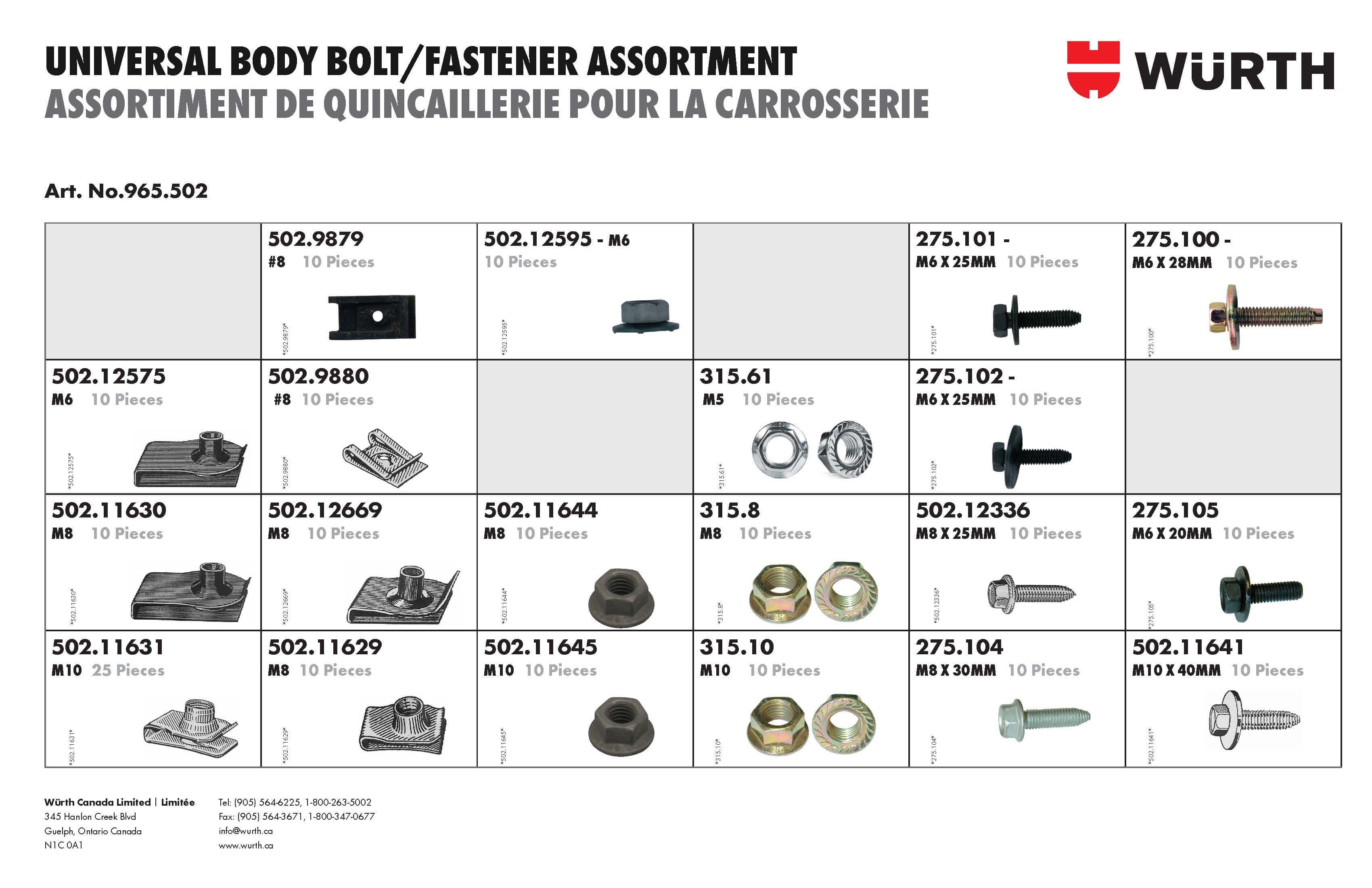 Universal Body Bolt / Fastener Assortment | Fasteners | Wurth